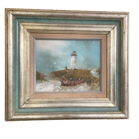 Hand Crafted | Art | Vintage 978 Lighthouse Seascape Teal Turquoise ...